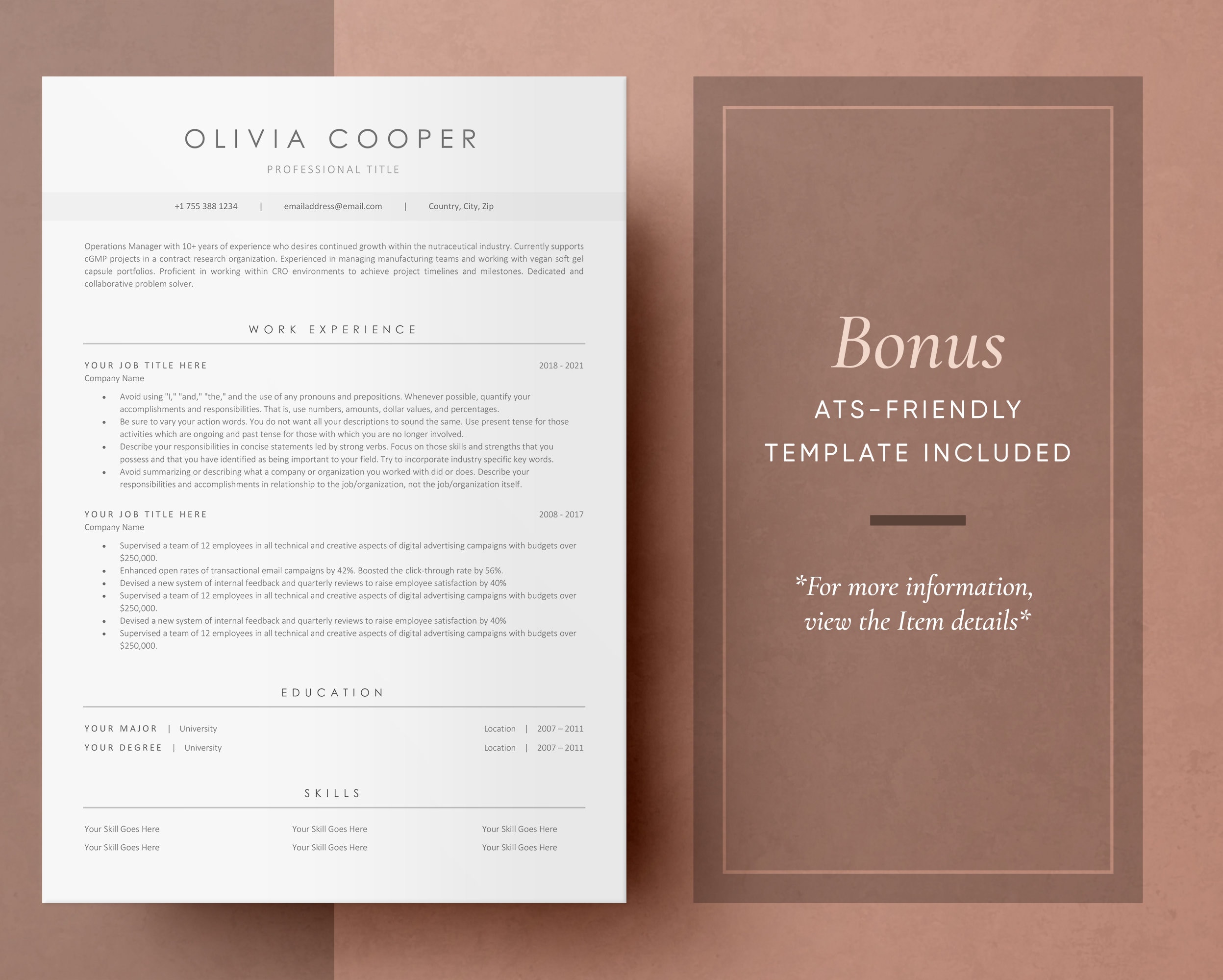 Clean Modern Resume Template 4 Page | CV Template + Cover Letter ...