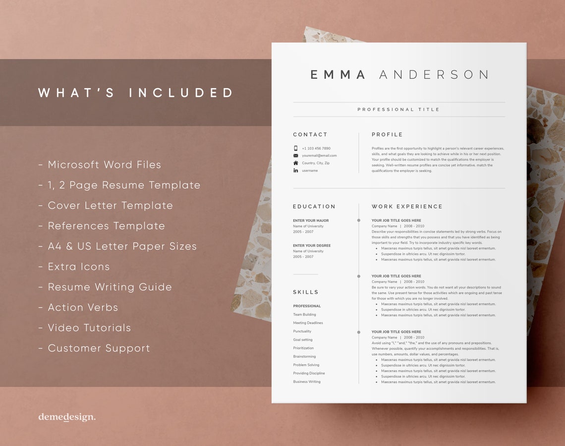 Clean Modern Resume Template 4 page CV Template Cover | Etsy