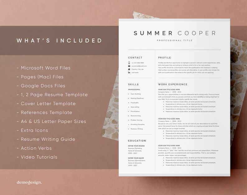 Modern Resume Template for Google Docs Microsoft Word Mac - Etsy