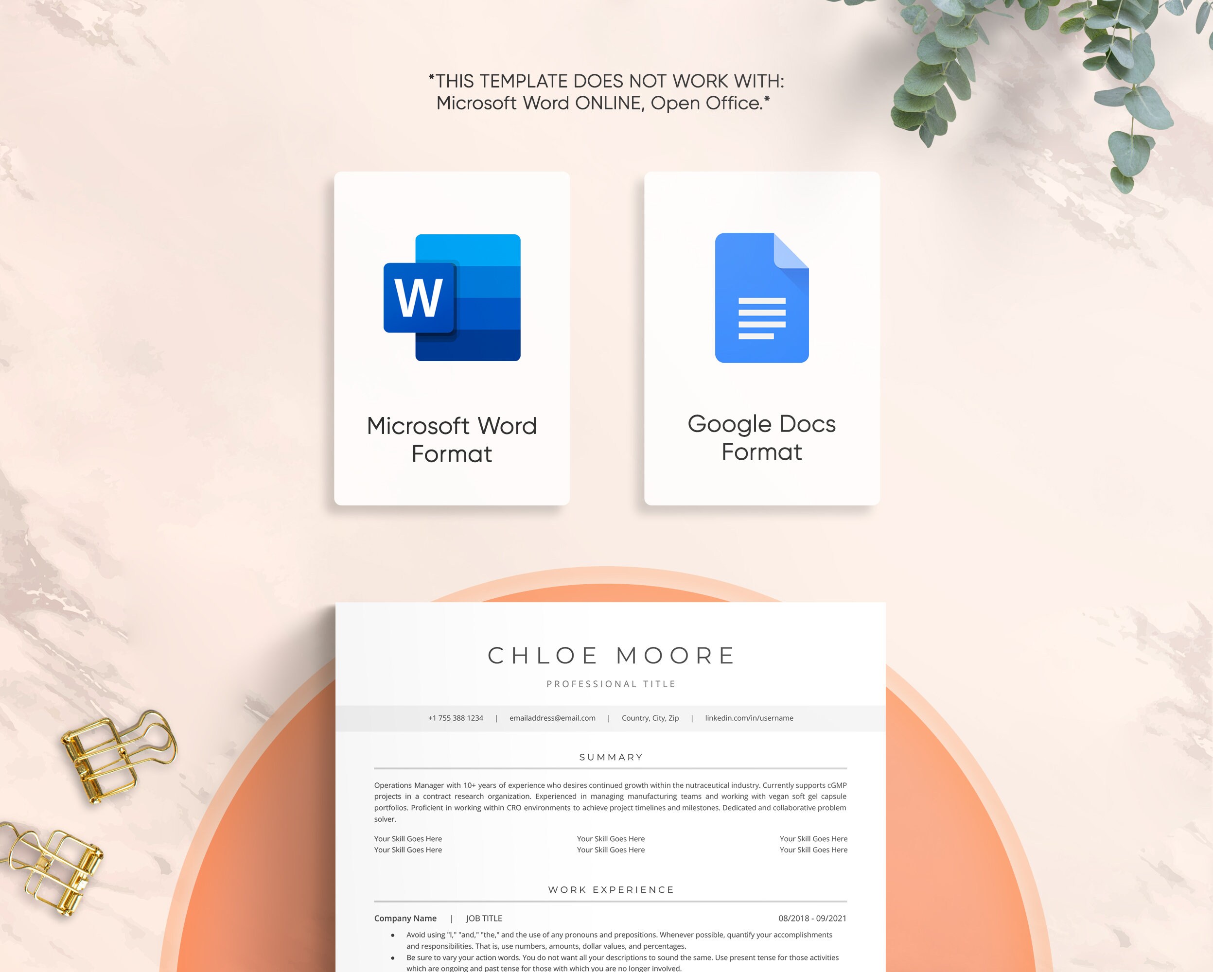 ATS Friendly Template for Google Docs and Microsoft Word - Etsy