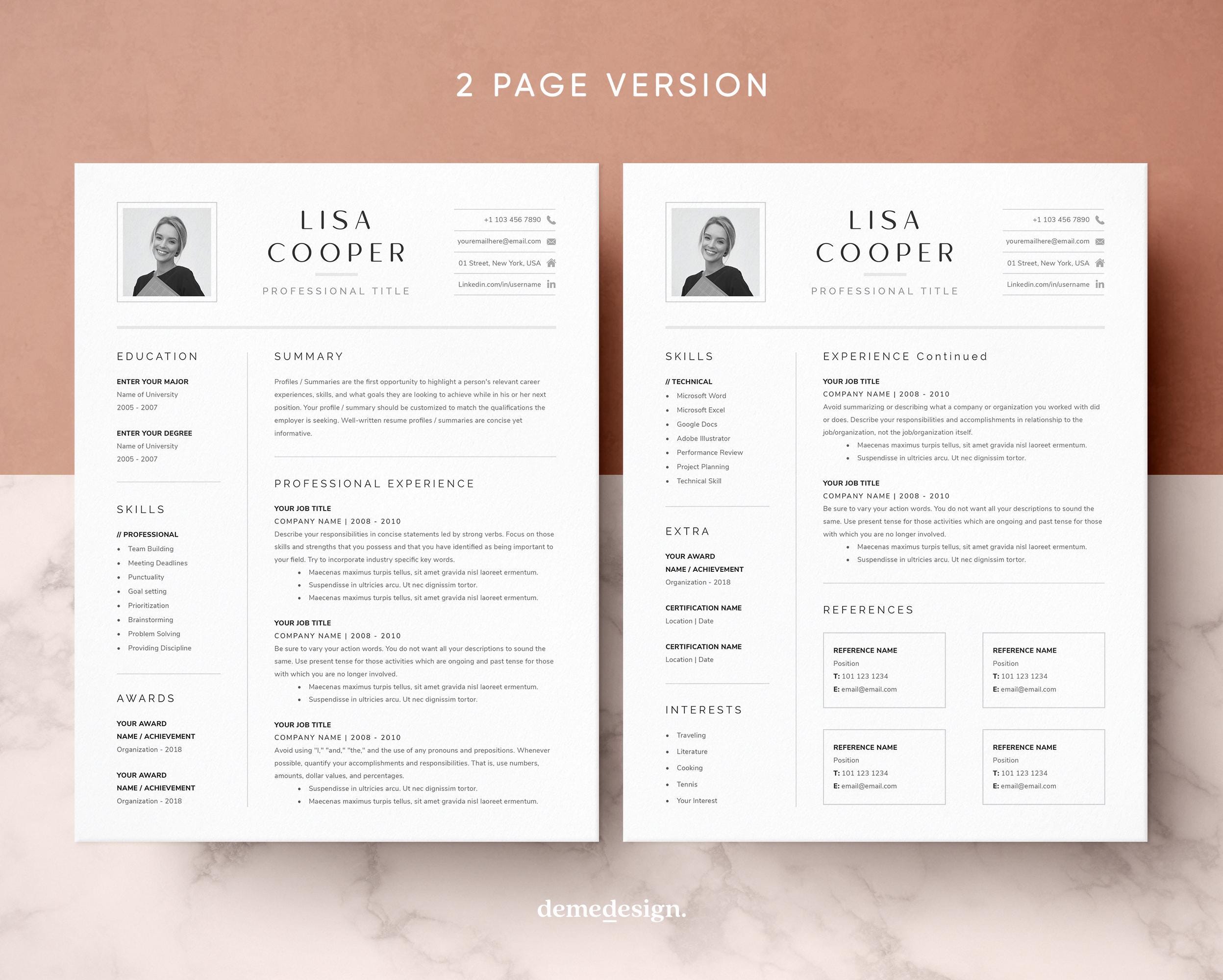 Professional Resume Template With Cover Letter (microsoft Word, Pages ...