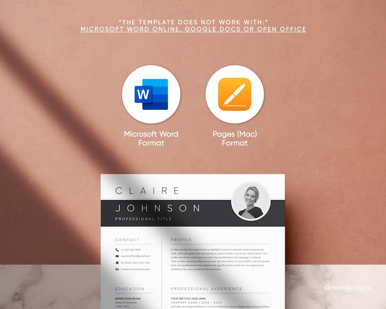 Professional Resume Template With Cover Letter (microsoft Word, Pages ...