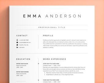 Clean Resume Template for Microsoft Word CV Template Cover - Etsy