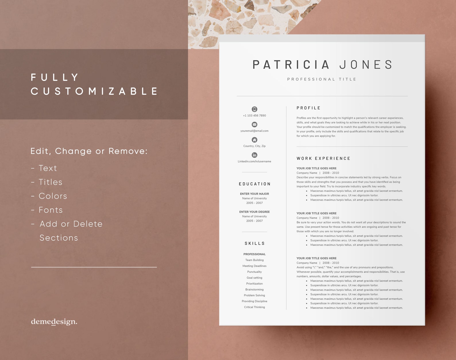 Clean and Modern Resume Template Word CV Template Cover Letter ...