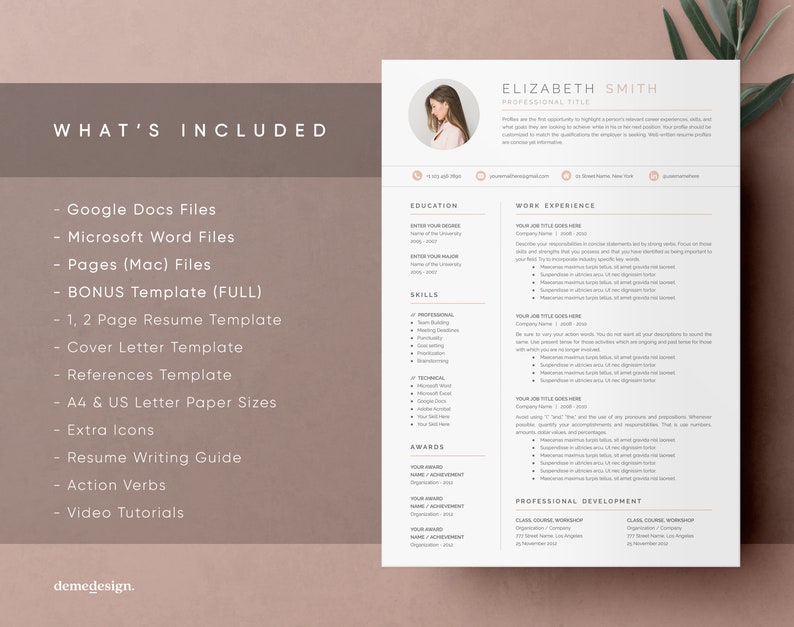 Resume Template for GOOGLE Docs Microsoft WORD & Pages - Etsy