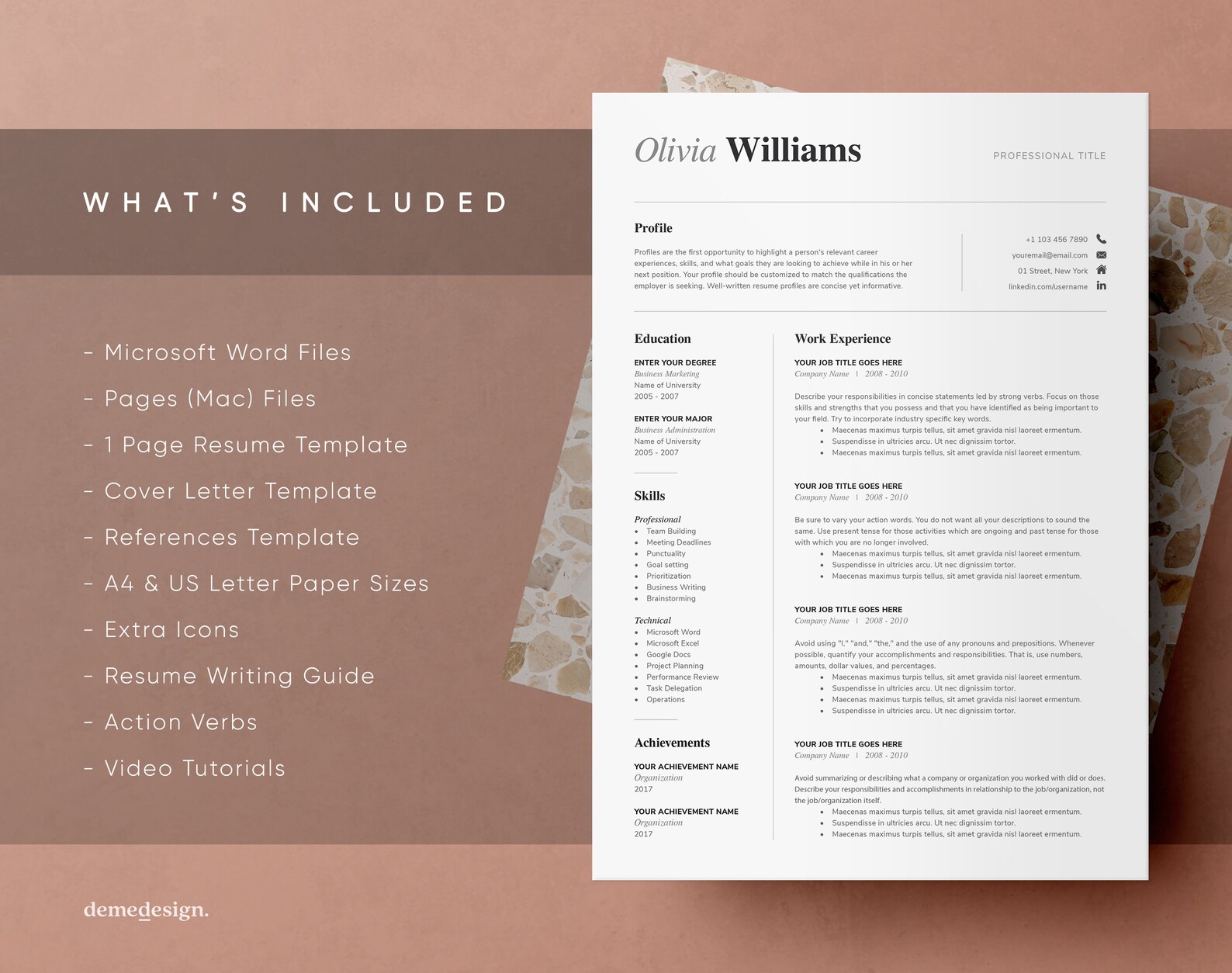 One Page Resume Template Word CV Template Cover Letter - Etsy