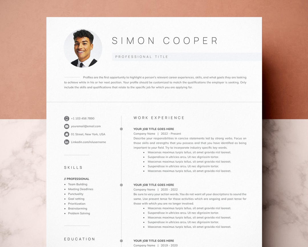 Modern and Clean Resume Template With Photo for Microsoft Word & Pages ...