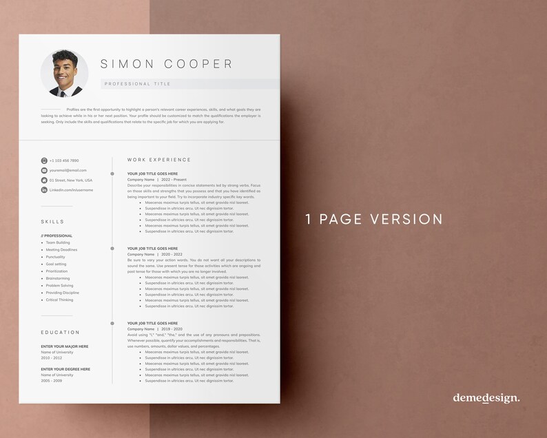 2024 Minimal Clean Resume Template With Photo for Microsoft Word ...
