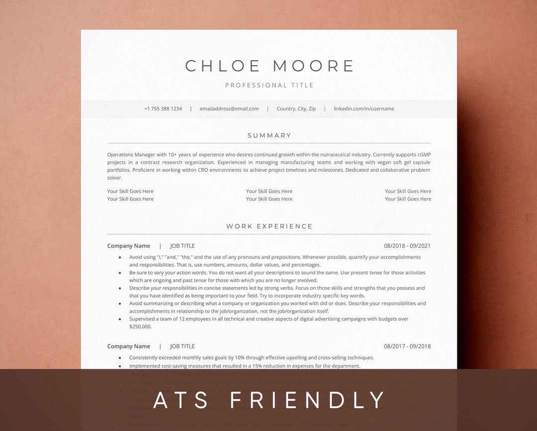 ATS Resume Template Set: Cover Letter & References (instant Download ...