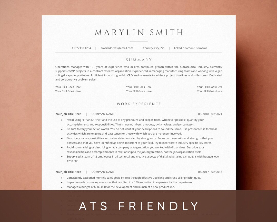 ATS Friendly Template for Google Docs and Microsoft Word, Cover Letter ...