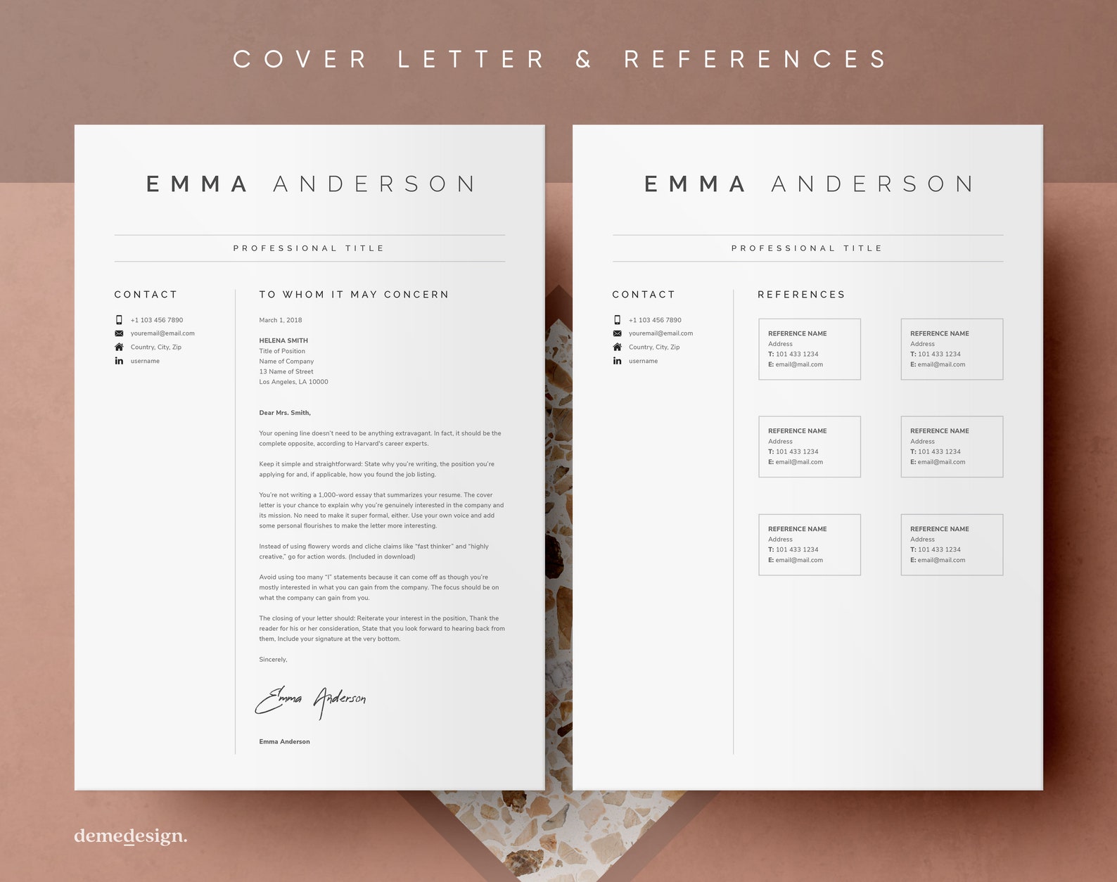Clean Modern Resume Template 4 Page CV Template Cover - Etsy