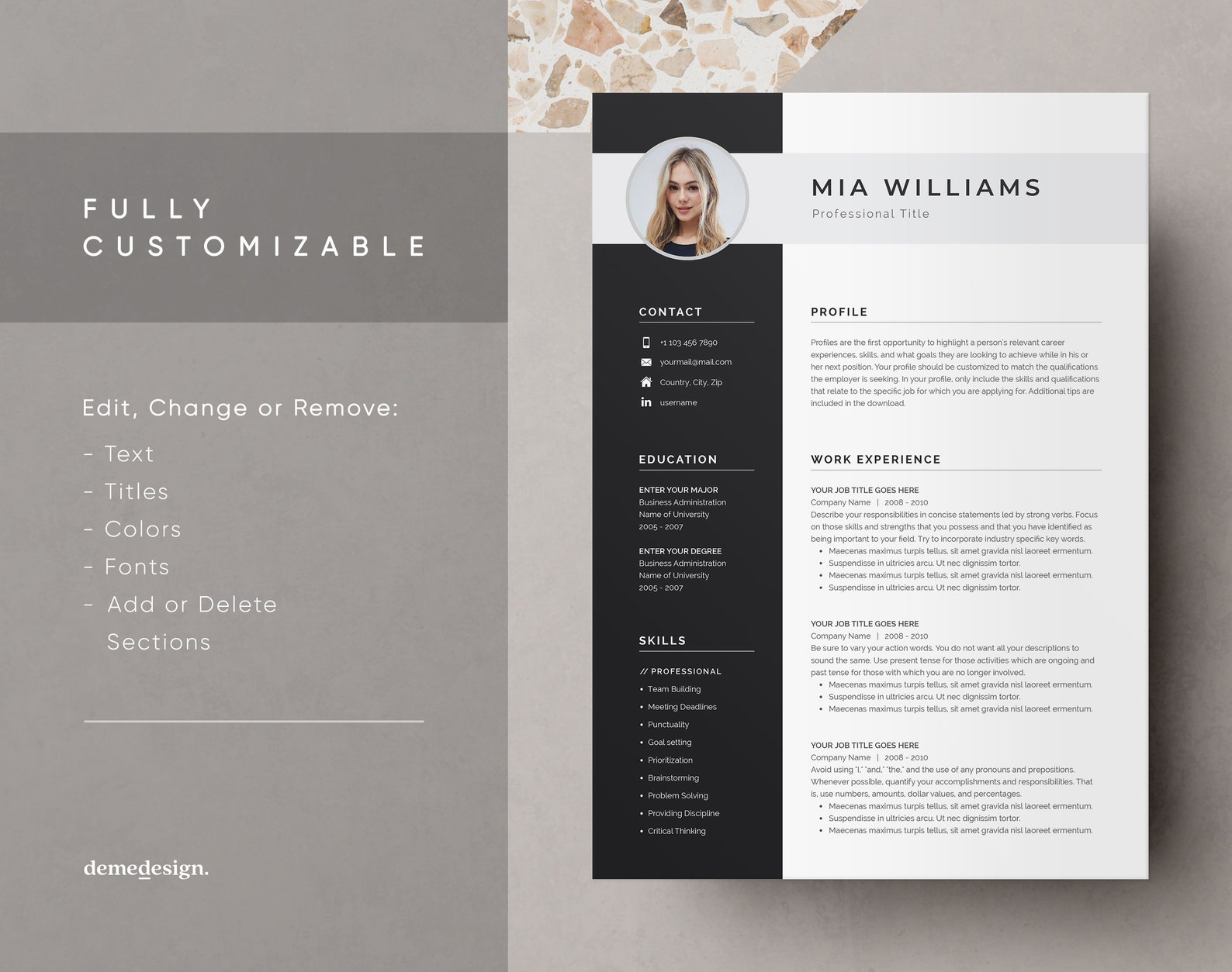 Buy Resume Template Resume Template Word Resume With Photo Online in ...