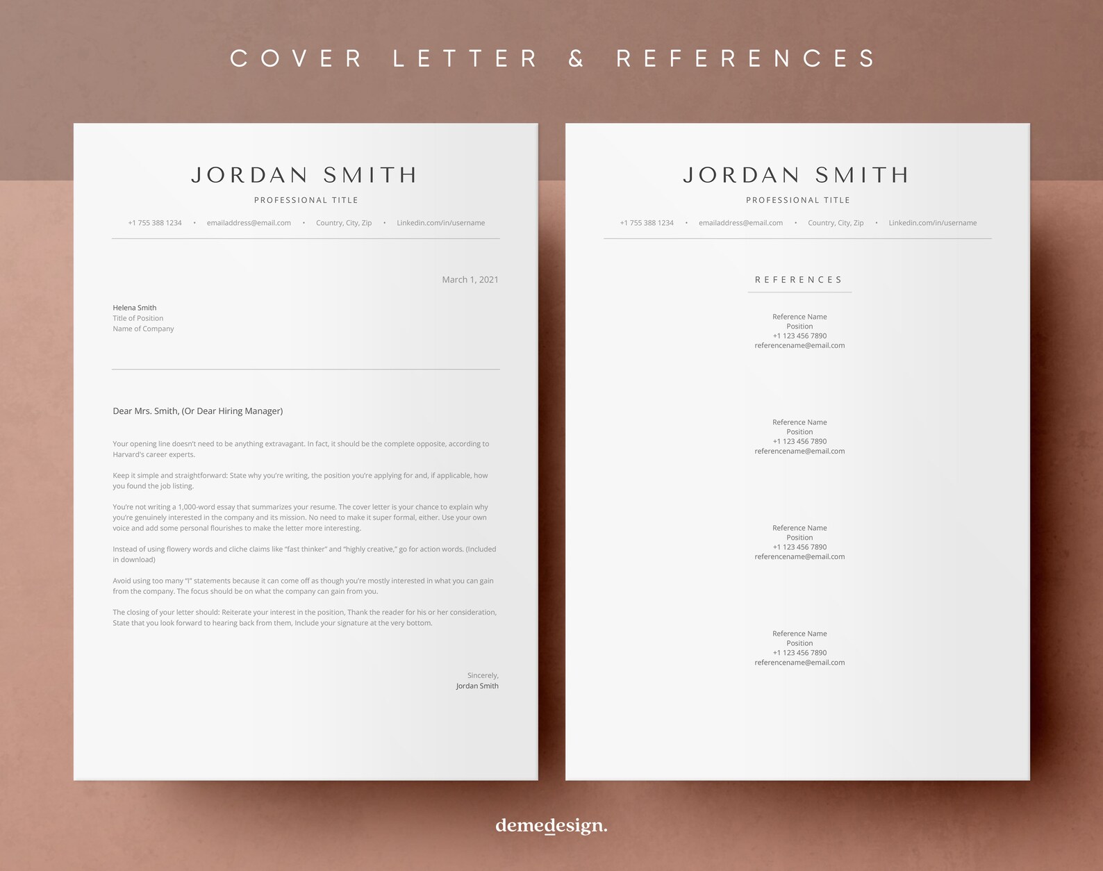 ATS Friendly Resume Template for Microsoft Word Cover Letter | Etsy