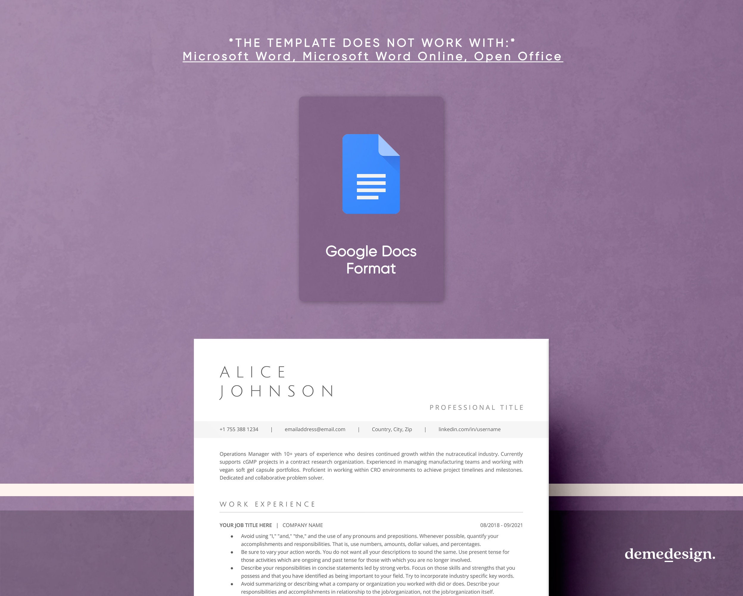 ATS Friendly Resume Template for Google Docs Cover Letter - Etsy