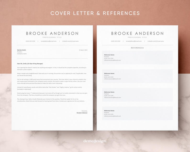 ATS Resume Template: CV, Cover Letter & References (digital Download ...