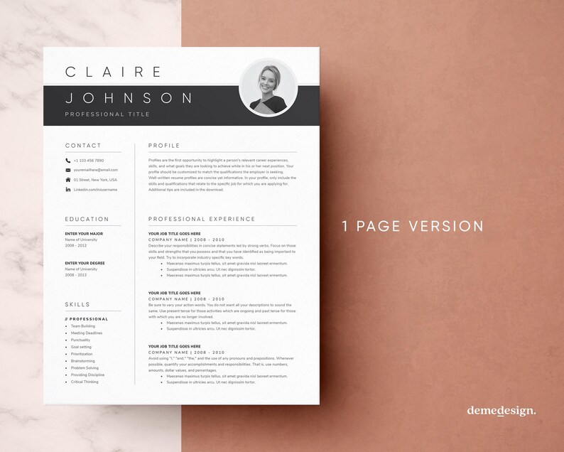 Professional Resume Template With Cover Letter (microsoft Word, Pages ...