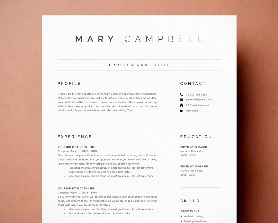 Clean Modern Resume Template Instant Download for Microsoft Word and ...