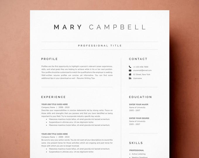 Clean Modern Resume Template Instant Download for Microsoft Word and ...