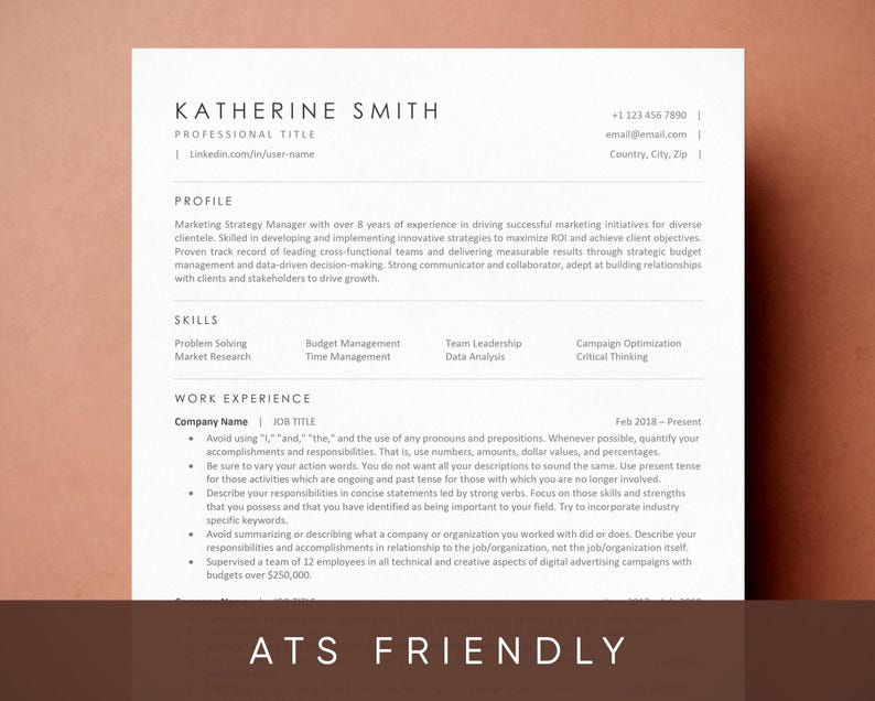 ATS Friendly Resume Template: Modern CV, Cover Letter (google Docs ...