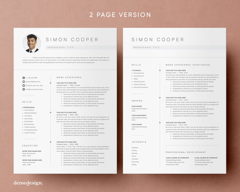 2024 Minimal Clean Resume Template With Photo for Microsoft Word ...