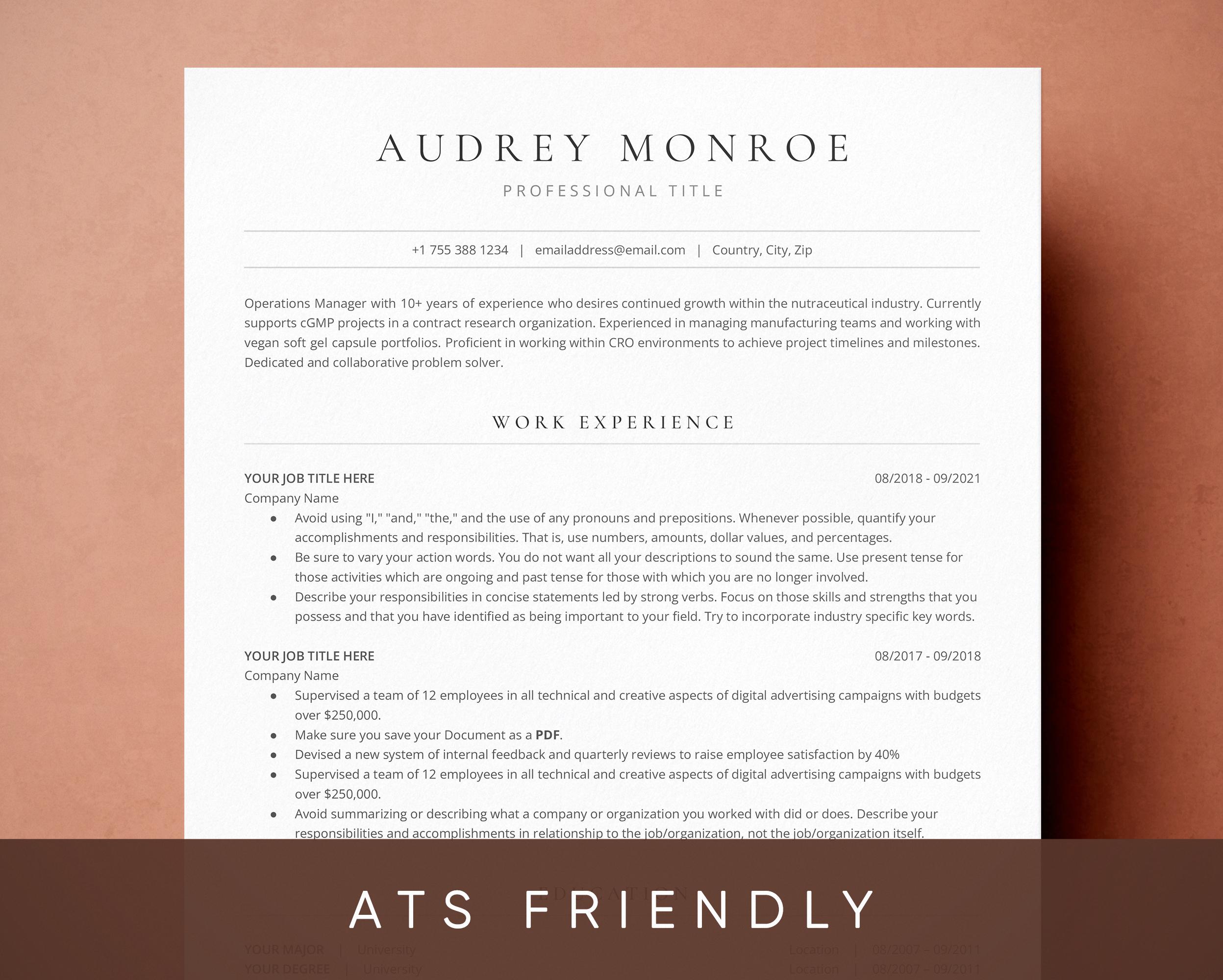 ATS Resume Template: Cover Letter & References (instant Download) - Etsy