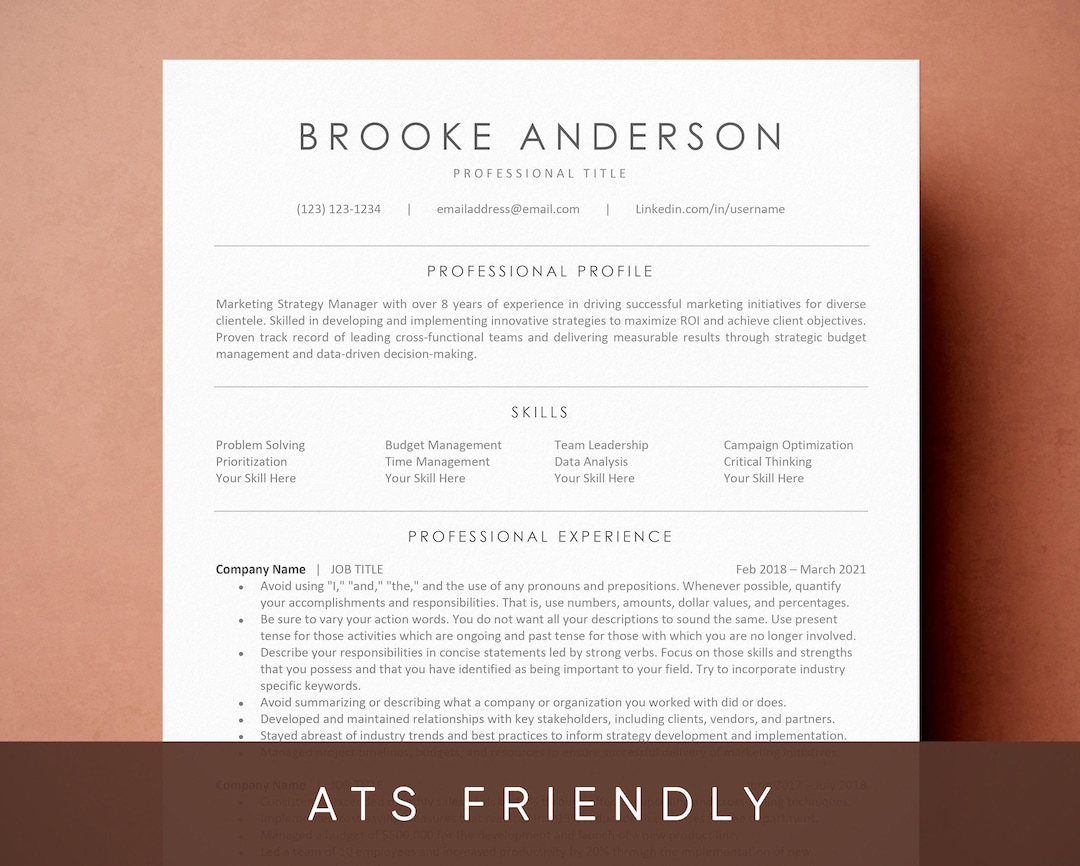 ATS Friendly Resume CV Template for Microsoft Word and Google Docs ...