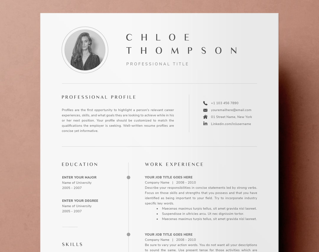 Clean Resume Template With Photo for Microsoft Word Pages MAC - Etsy