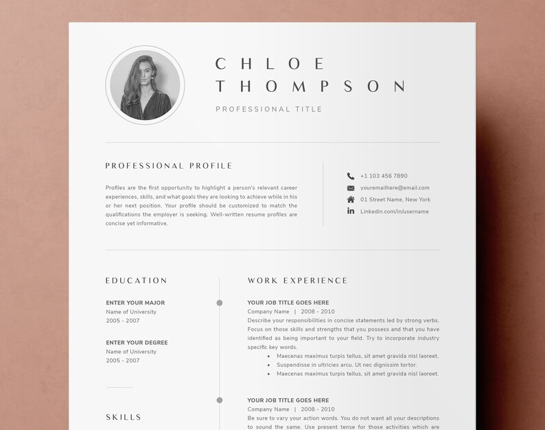 Clean Resume Template With Photo for Microsoft Word Pages MAC - Etsy
