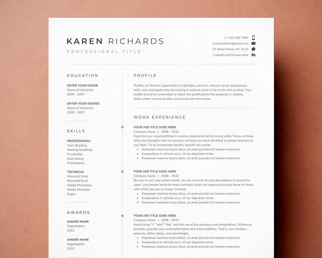 Modern, Clean Resume Template | CV Template + Cover Letter + References ...