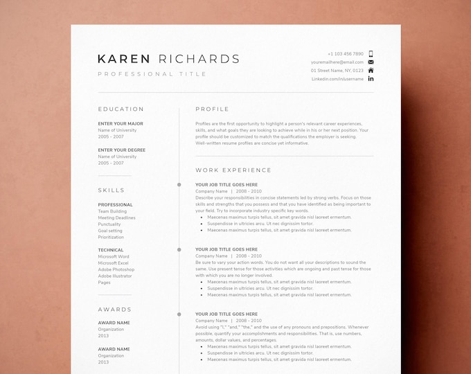 Clean Modern Resume Template 4 Page | CV Template + Cover Letter ...