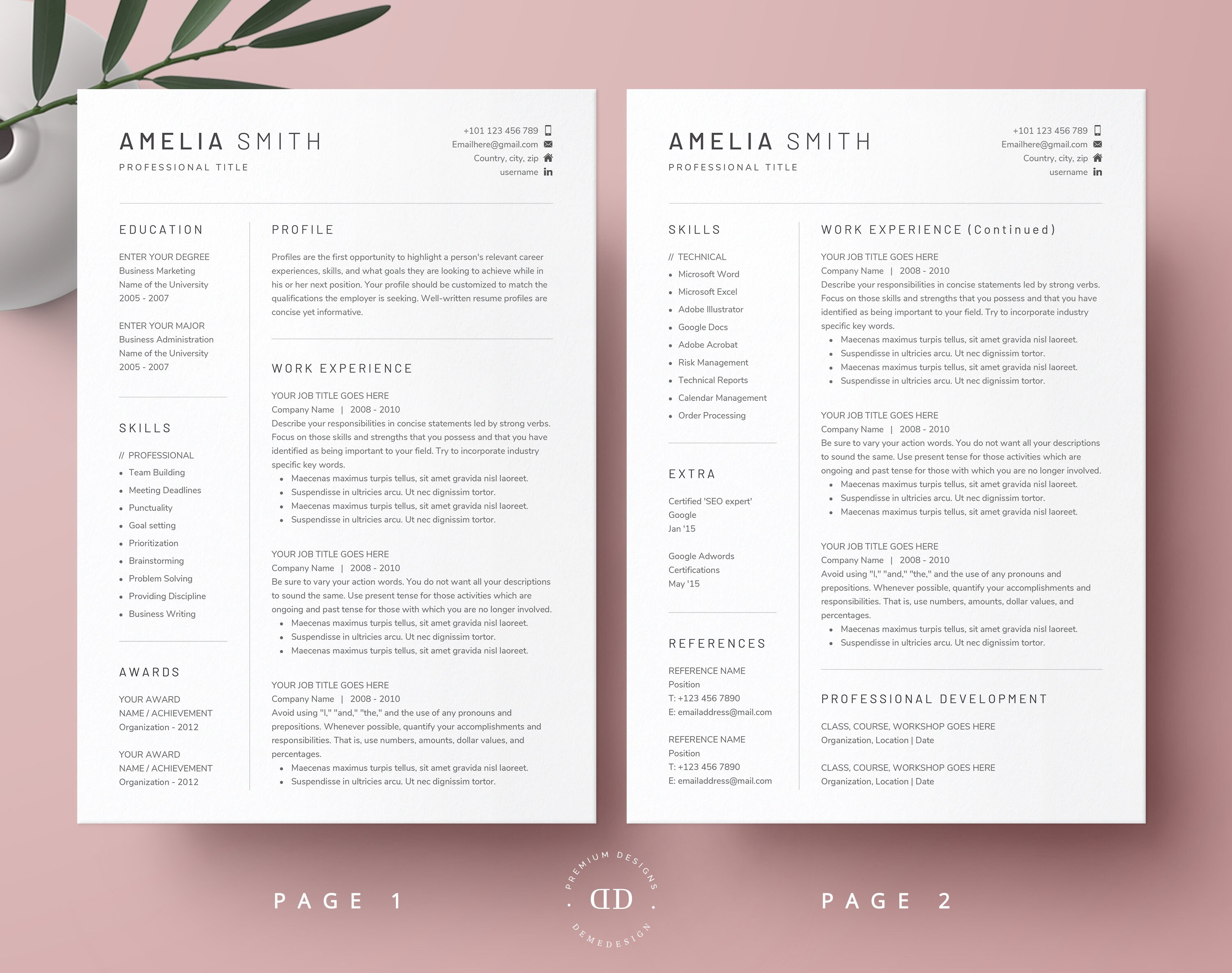 Google Docs Resume Template Cover Letter and References | Etsy