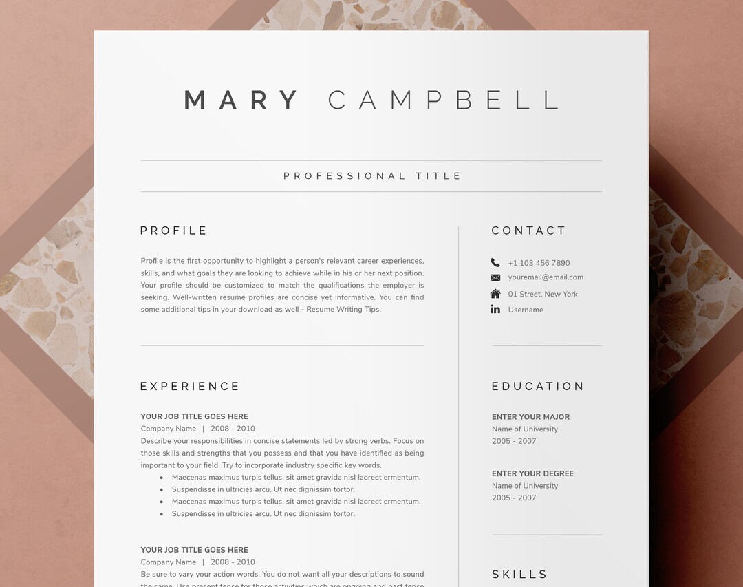Clean Modern Resume Template Instant Download for Microsoft Word and ...