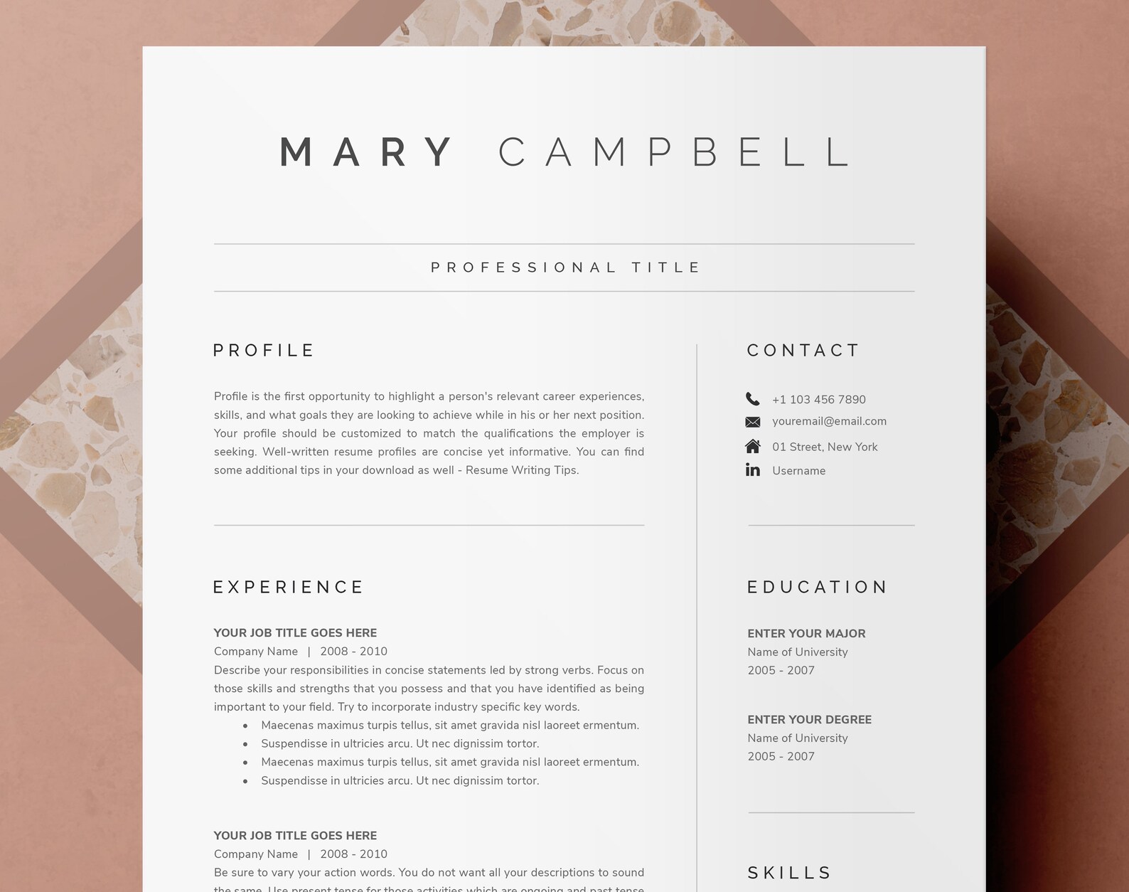 Clean Modern Resume Template Instant Download for Microsoft Word and ...
