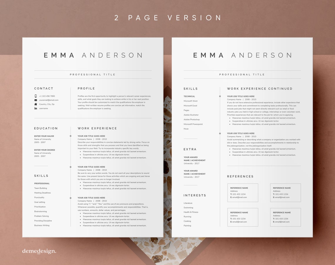 Clean Modern Resume Template 4 Page CV Template Cover - Etsy
