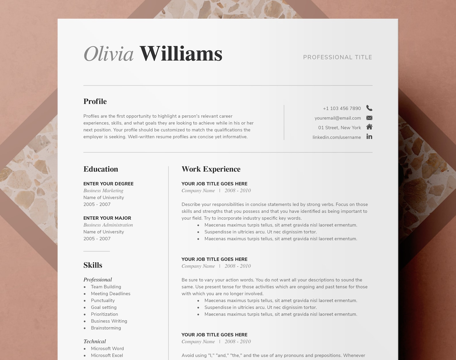 One Page Resume Template Word CV Template Cover Letter References for ...