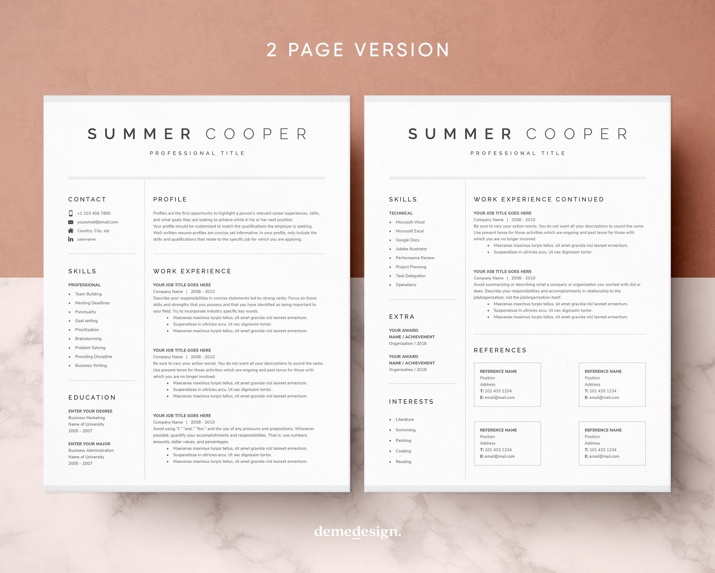 Modern Resume Template for Google Docs, Microsoft Word, Mac Pages | CV ...