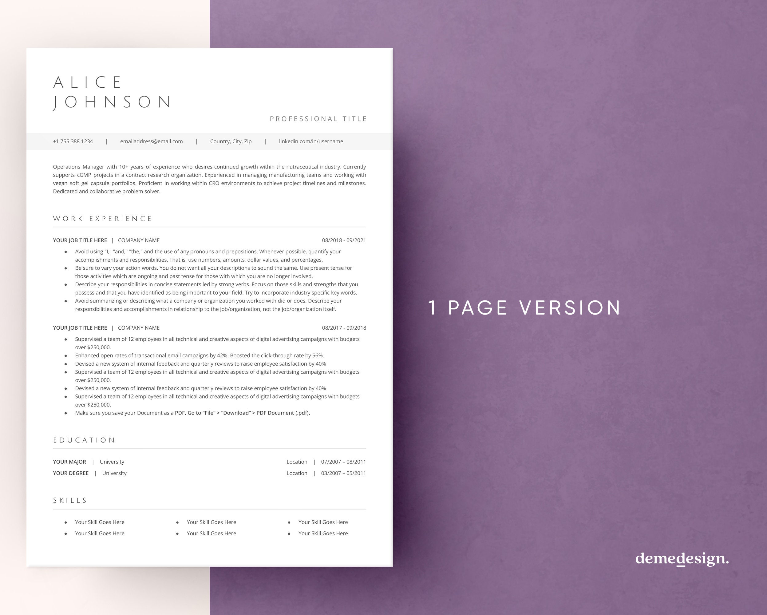 ATS Friendly Resume Template for Google Docs Cover Letter - Etsy