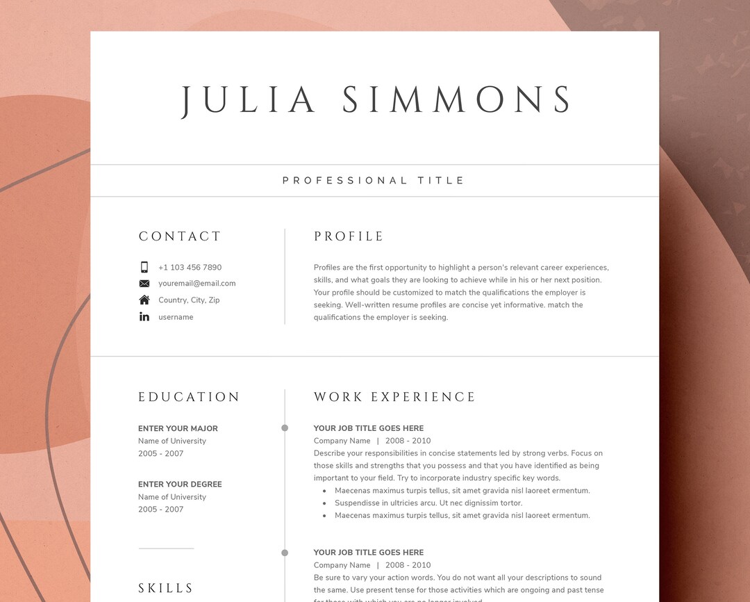 Clean Modern Resume Template 4 Pagecv Template Cover Letter - Etsy