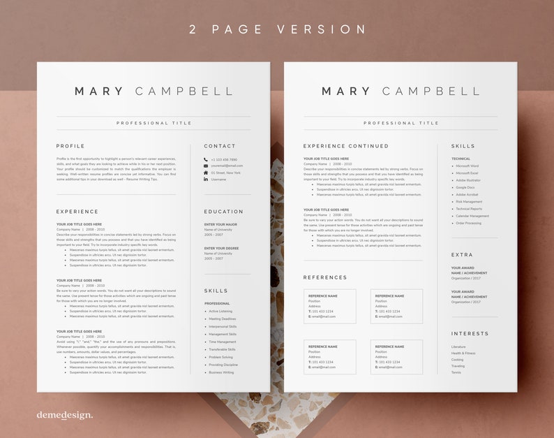 Clean Modern Resume Template Instant Download for Microsoft Word and ...