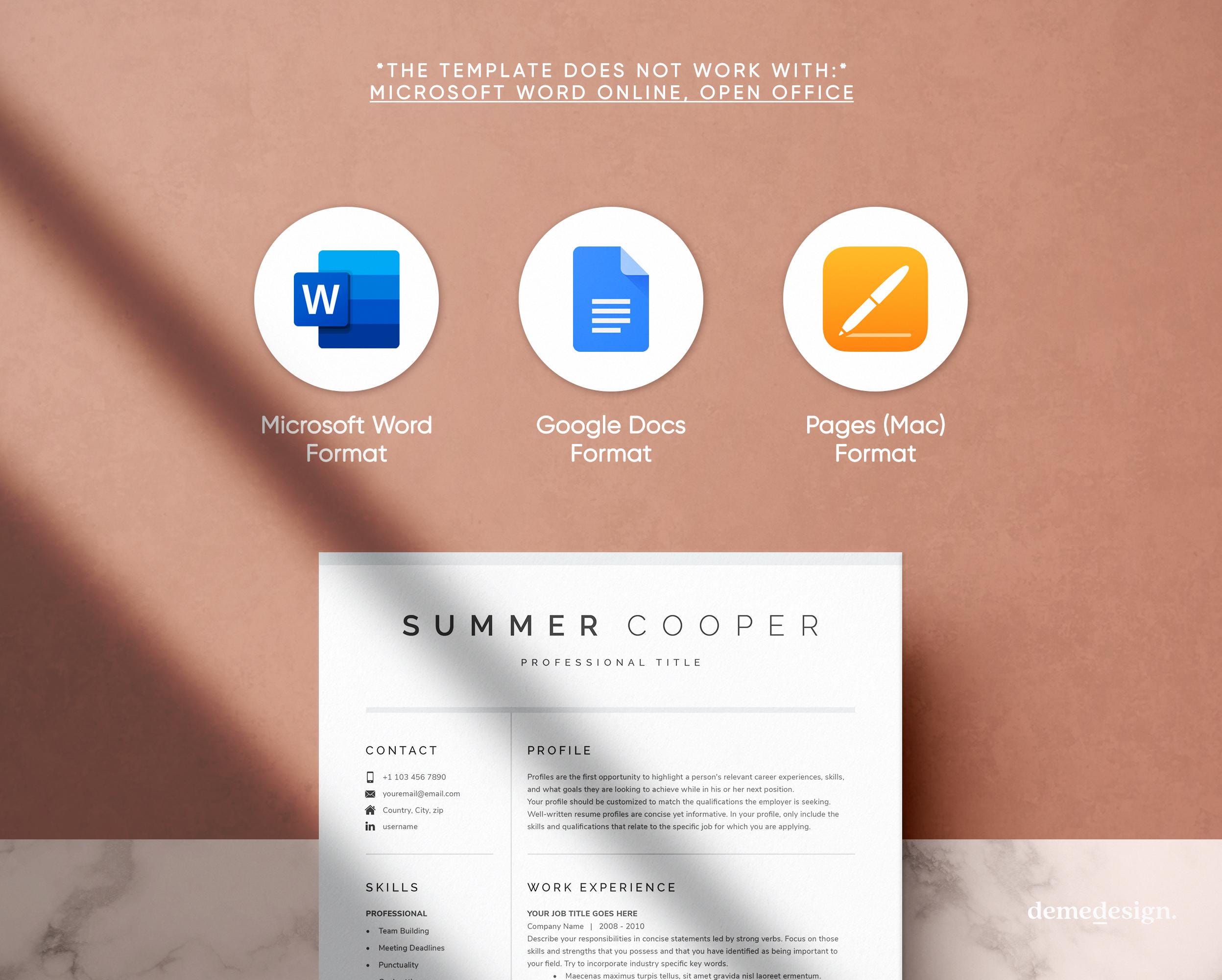 Modern Resume Template for Google Docs, Microsoft Word, Mac Pages | CV ...