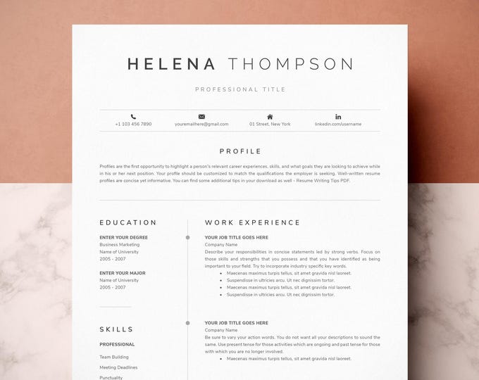 Clean Modern Resume Template 4 Page | CV Template + Cover Letter ...