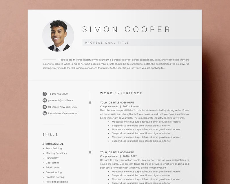 2024 Minimal Clean Resume Template With Photo for Microsoft Word ...