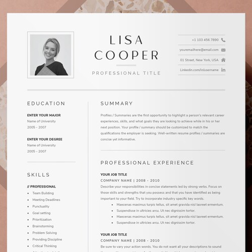 Clean Resume / CV Template With MS Word Cover Letter - Etsy