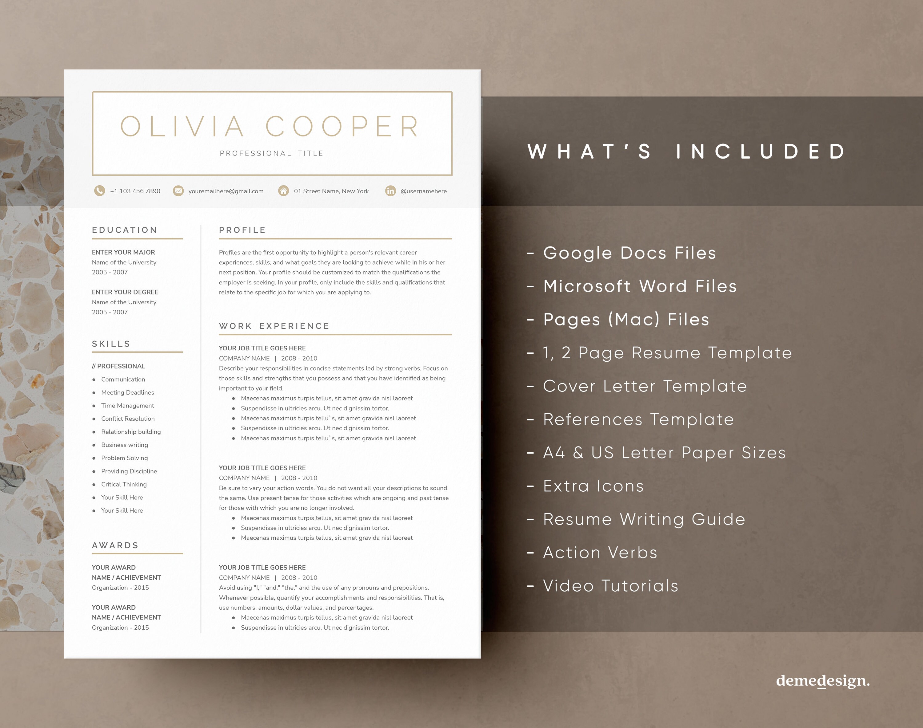 Modern Google Docs Resume Template Cover Letter References | Etsy Australia