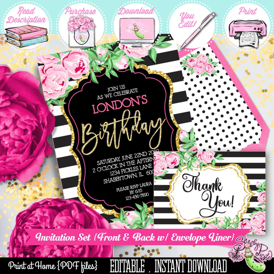 Kate Spade Birthday Invitation-thank You - Etsy