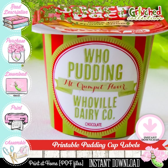 Grinched-Pudding Cup Labels-Printable-2 Flavors-Uneditable-Christmas ...