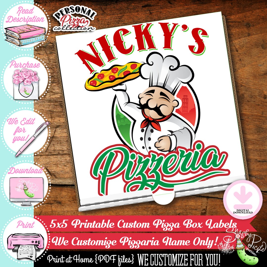 Personal Pizza-5x5 Pizza Box Labels-we Customize Pizzeria Name ...