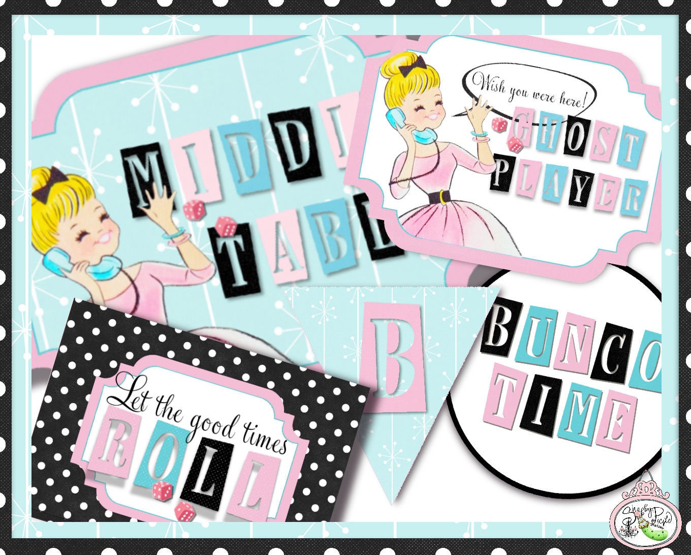 Bunco Time Bright-full Party Printables-game Night-girls | Etsy