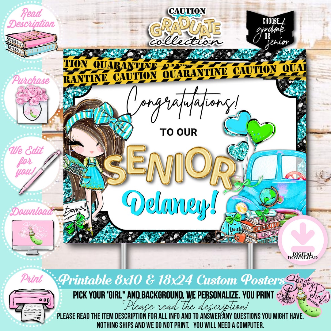 Caution Glam Graduate-blue Glam Grad-we Personalize-yard - Etsy