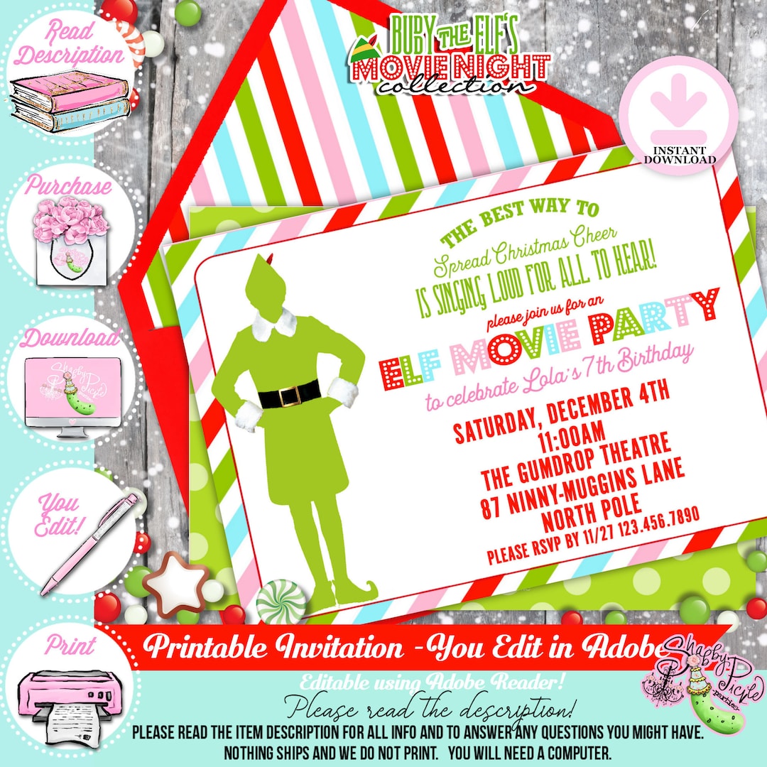 Elf-5x7 Elf Movie Party Invitation-personalize in Adobe-you - Etsy